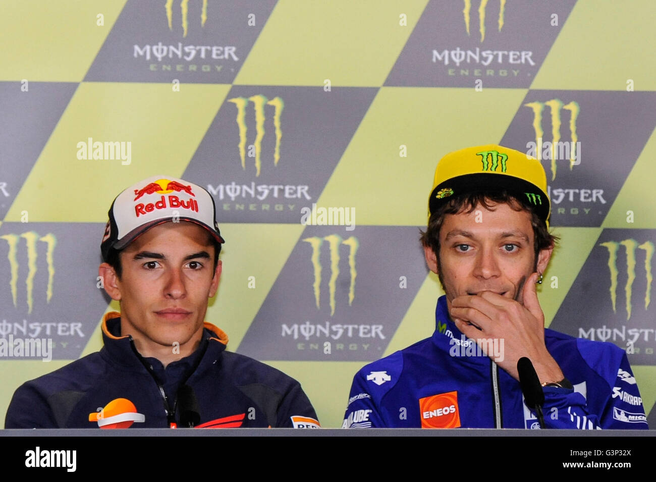 Le Mans, France. 05th May, 2016. Marc Marquez, Valentino Rossi during ...