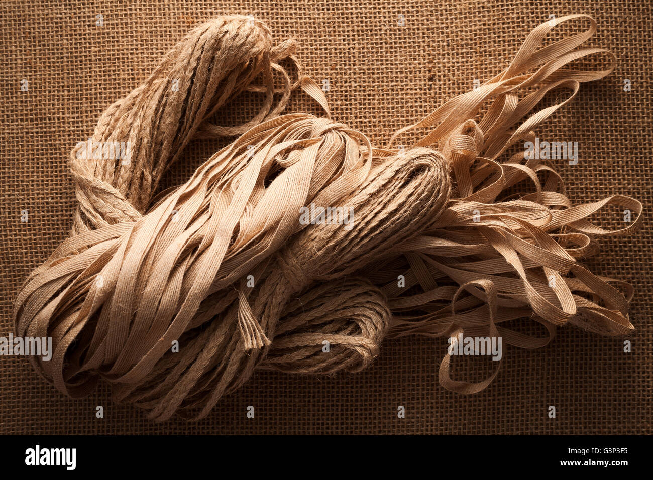 rope flax sackcloth background still life rustic flat lay Stock Photo ...