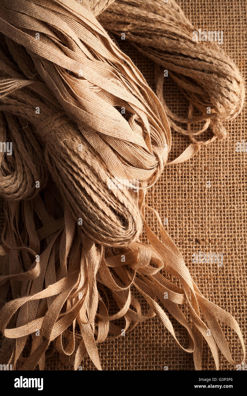 rope flax sackcloth background still life rustic flat lay Stock Photo ...