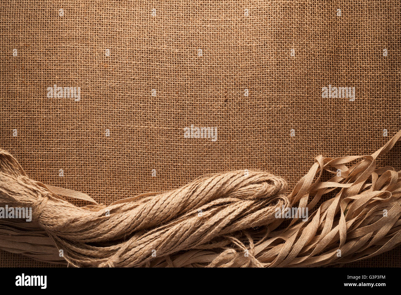 rope flax frame sackcloth background still life rustic flat lay Stock ...