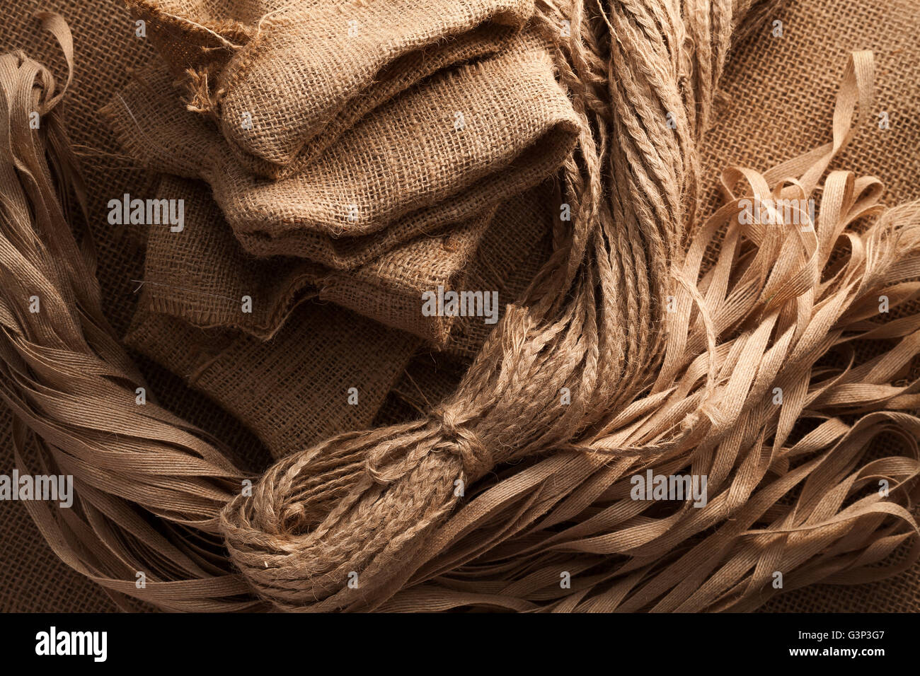 rope flax sack still life sackcloth background rustic flat lay Stock ...