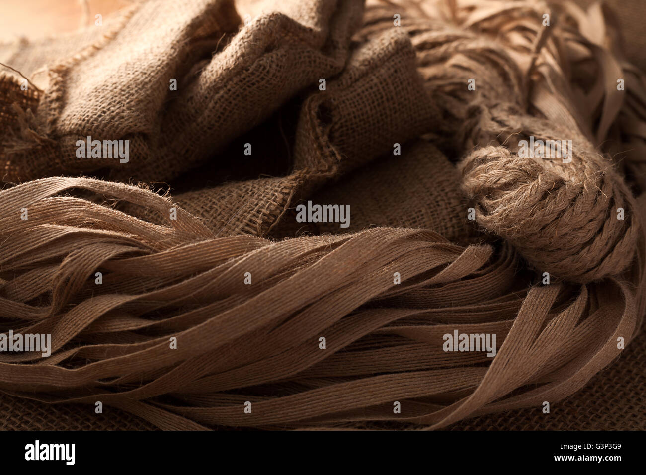 rope flax sack still life sackcloth background rustic flat lay Stock ...