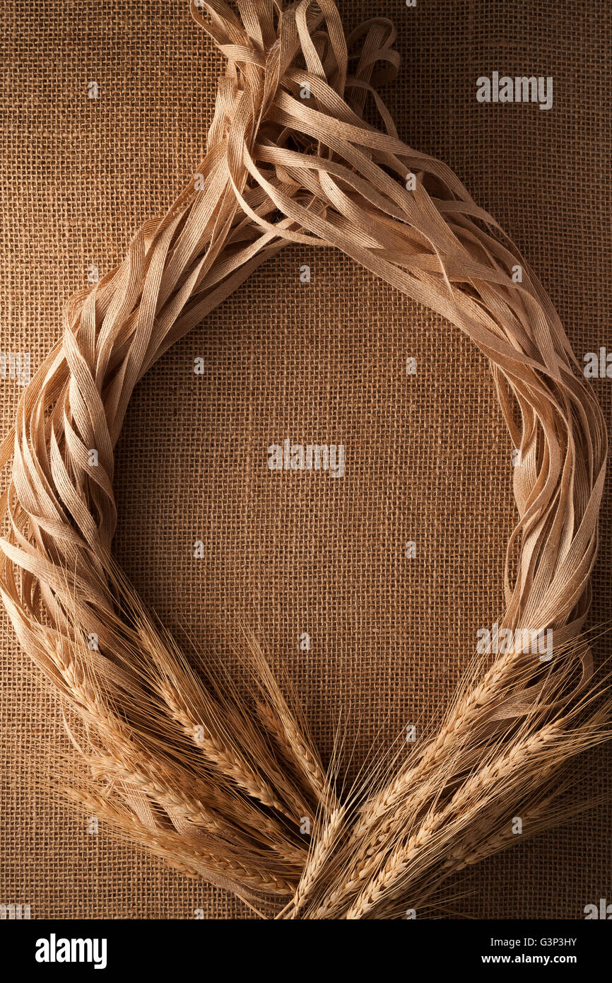 malt still life rope flax frame sackcloth background rustic flat lay ...