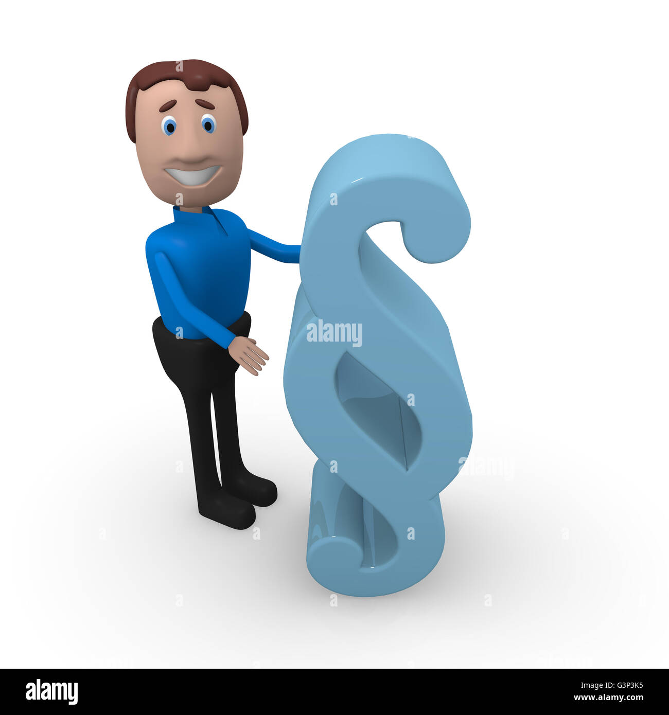 Cheerful cartoon businessman with a paragraph icon on a white ...