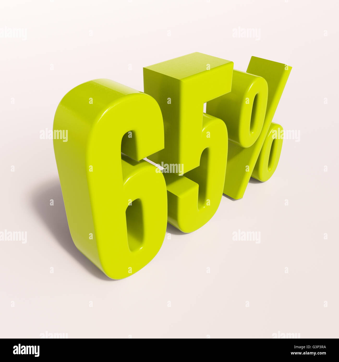 3d render: green 65 percent, percentage discount sign on white, 65 ...