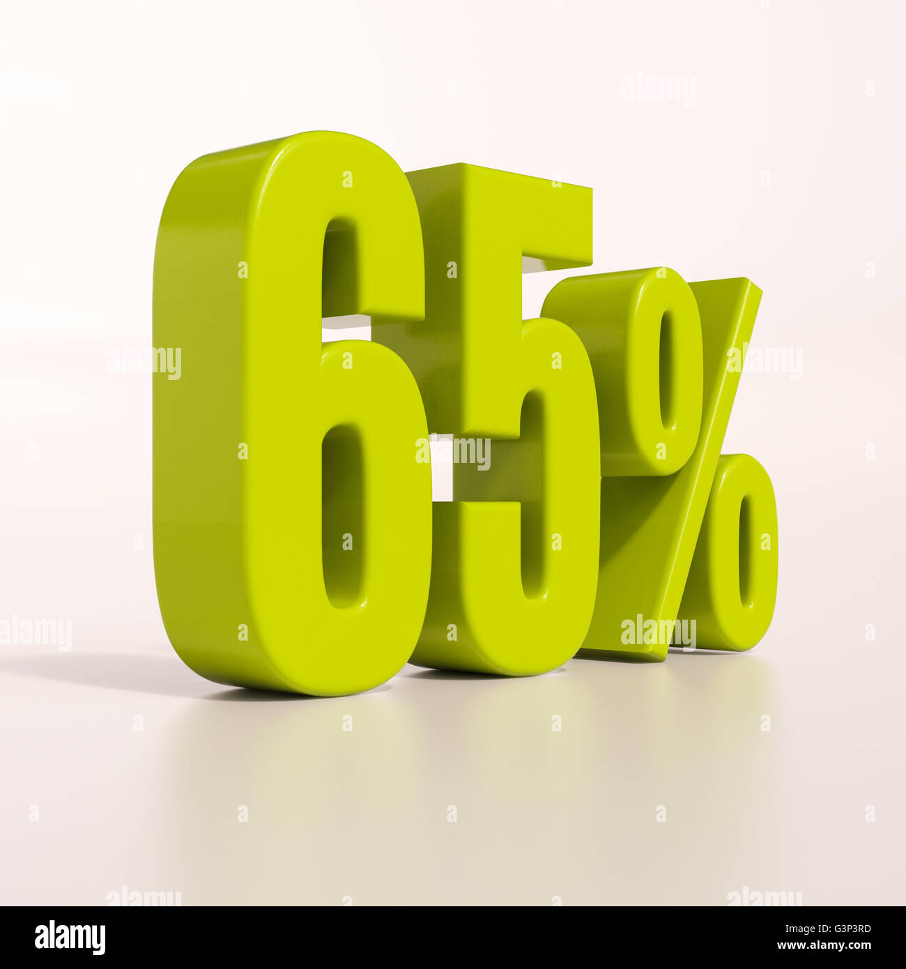 3d render: green 65 percent, percentage discount sign on white, 65 ...