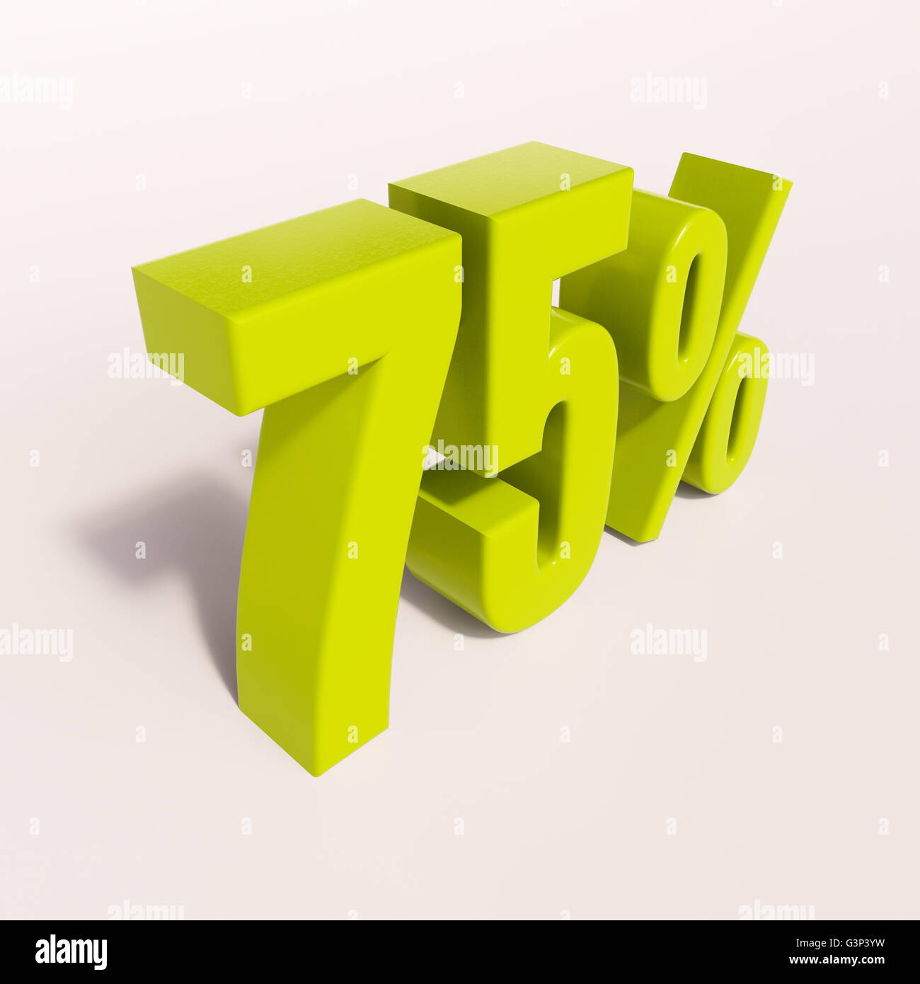 3d render: green 75 percent, percentage discount sign on white, 75 ...