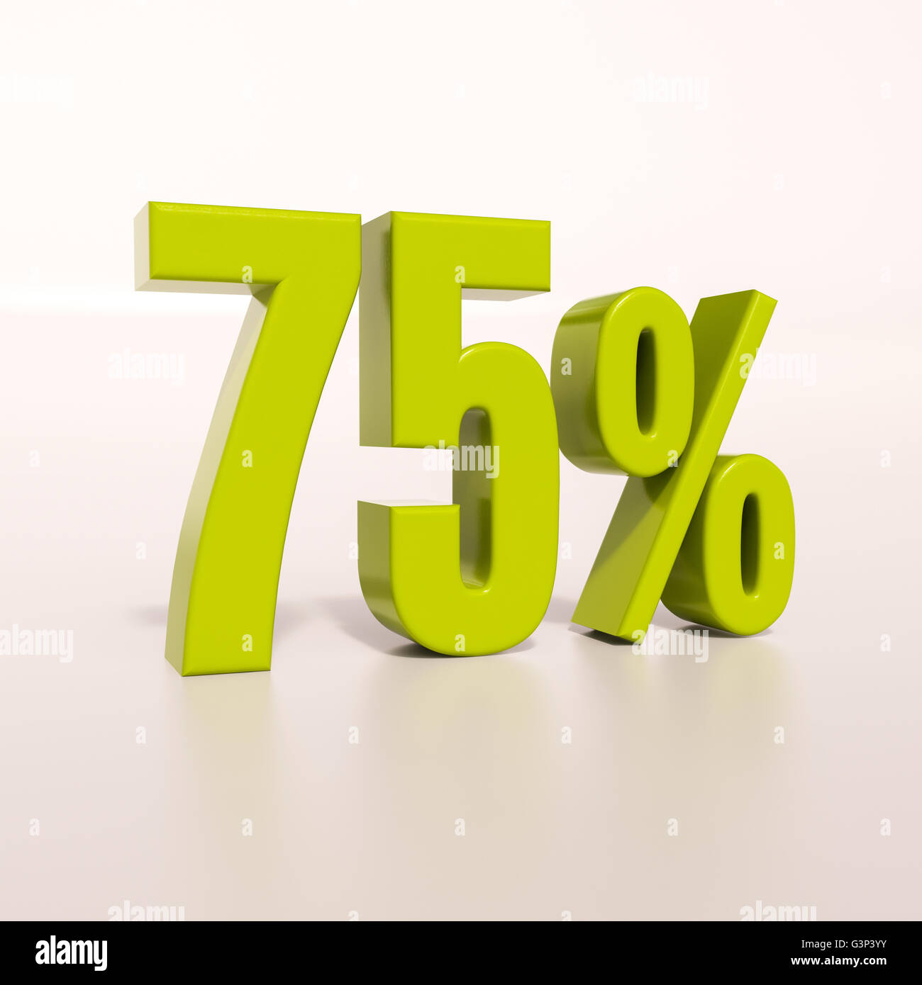 3d render: green 75 percent, percentage discount sign on white, 75 ...