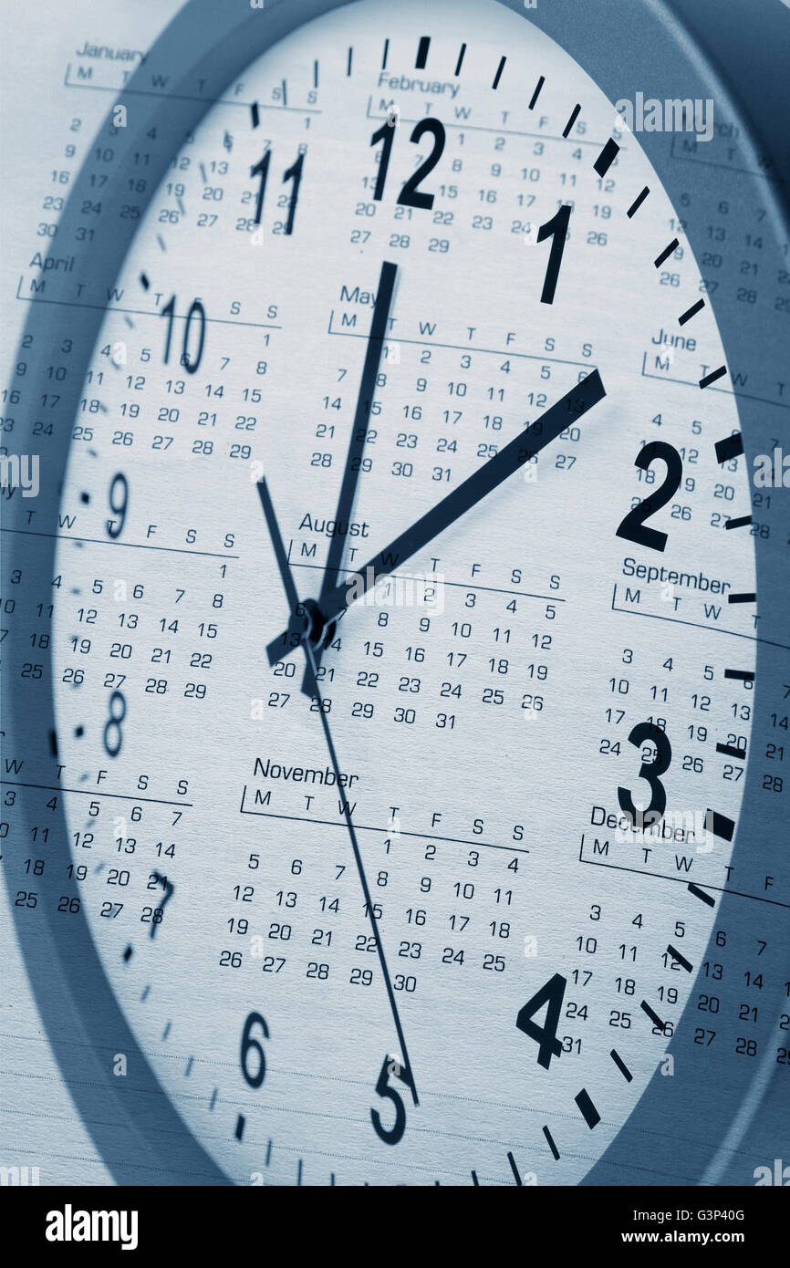 Clock face and calendar composite Stock Photo - Alamy