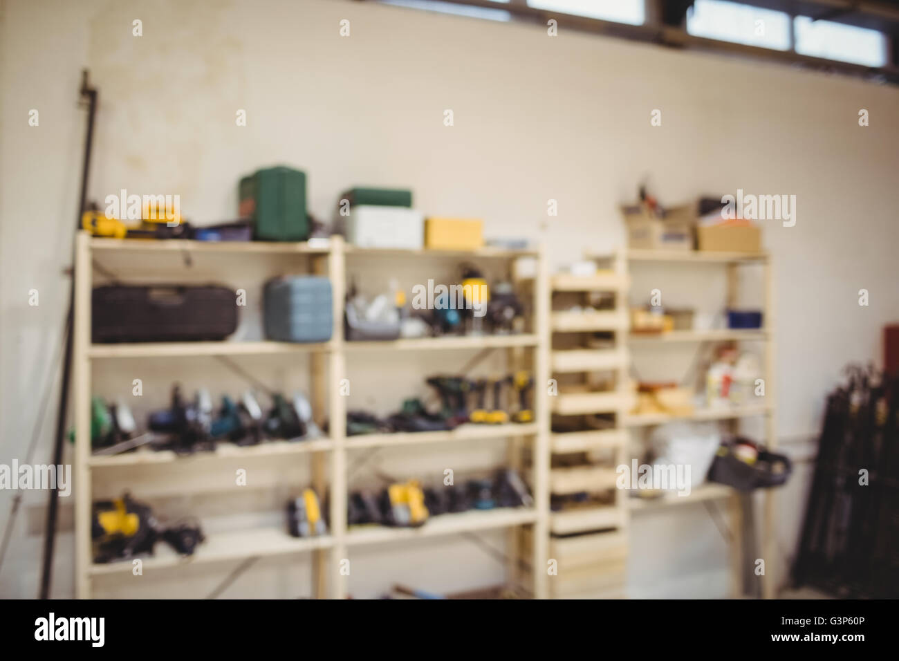 Photograph of a shelf with working tools Stock Photo - Alamy