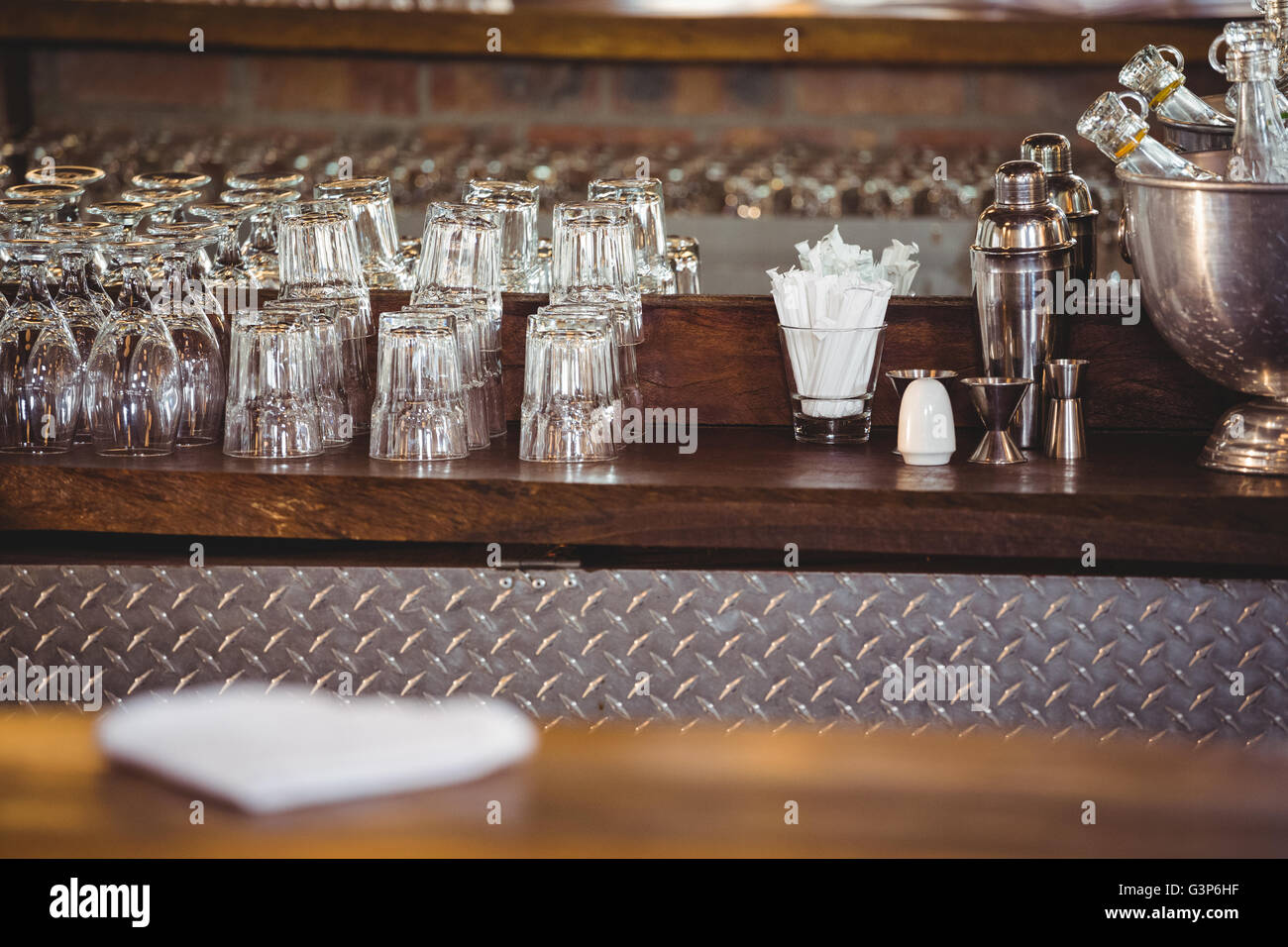 Bartending tools arranged on bar counter Stock Photo - Alamy