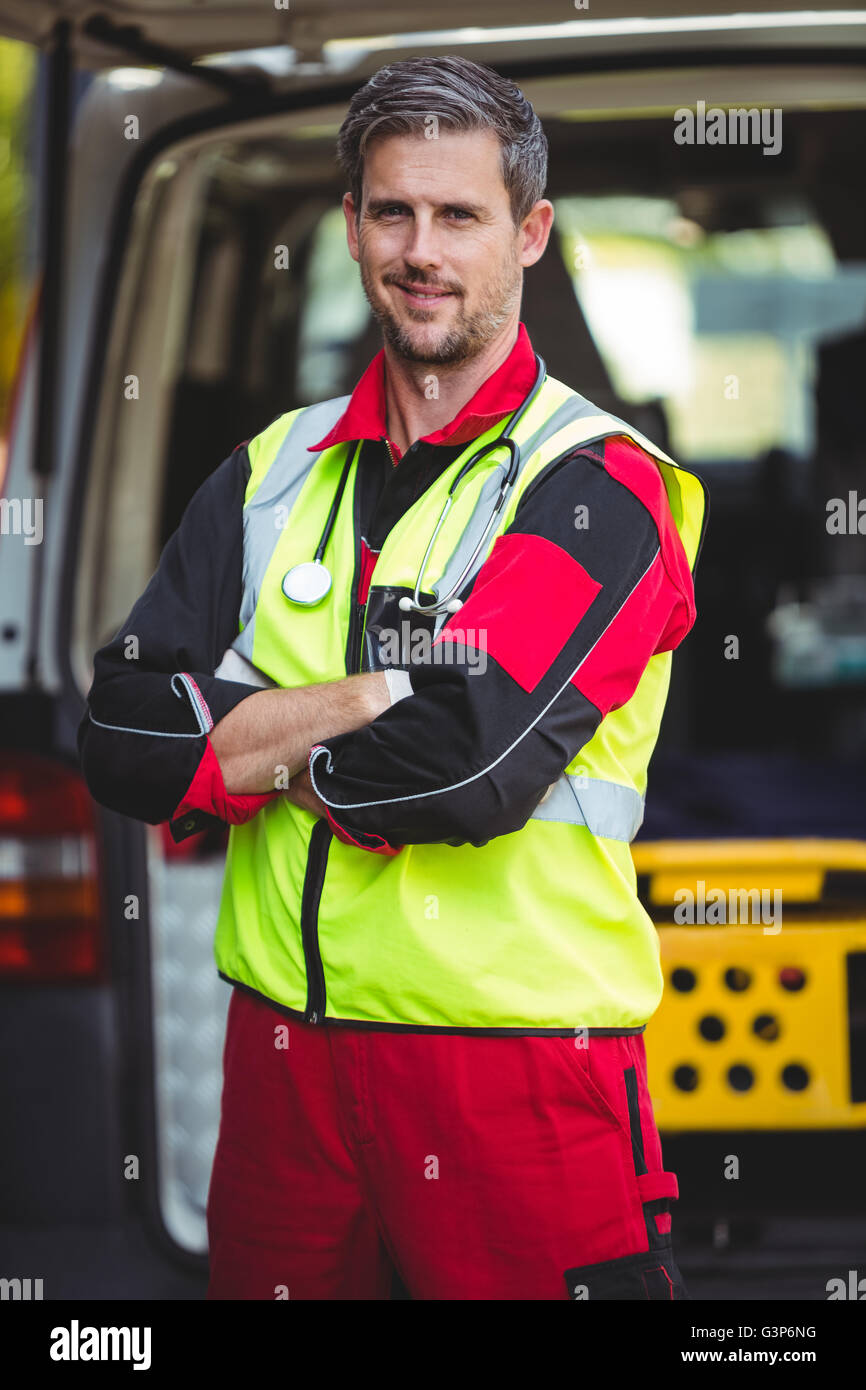 Portrait of smiling ambulance man Stock Photo - Alamy