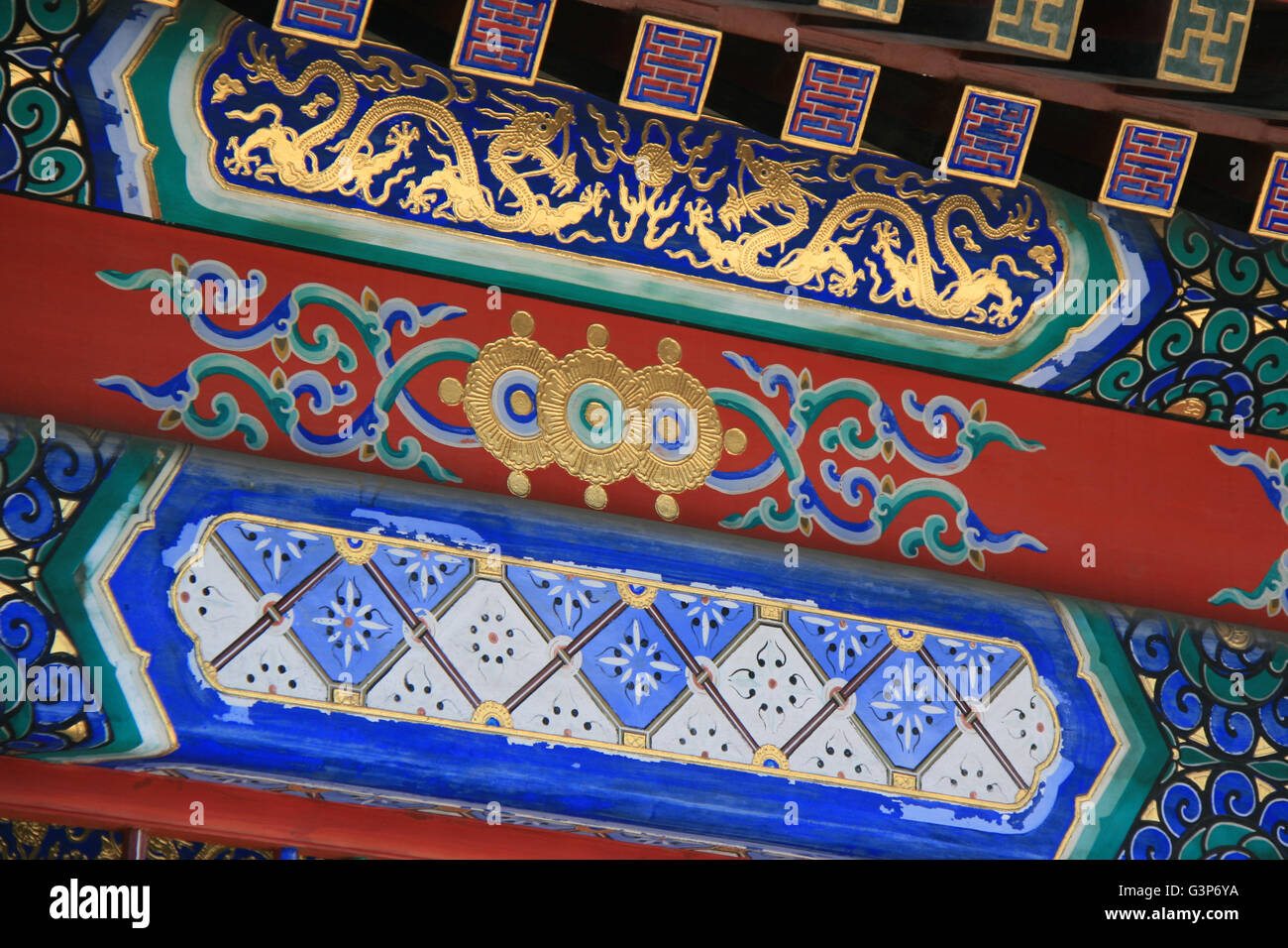 Lintels decorated by painted patterns in the Forbidden city in Beijing ...