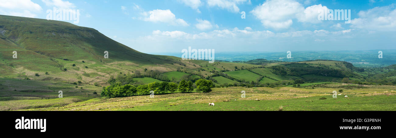 Panoramic view of pasture with a mountian giving way to lowlands Stock ...