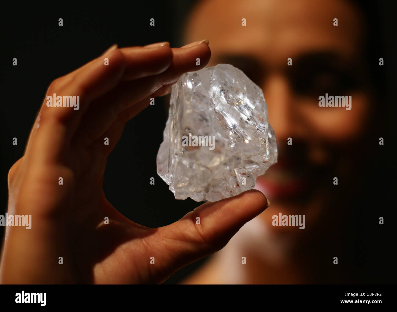 Sotheby's model Charlene Bonnithon holds the 1109 carat 'Lesedi La Rona ...