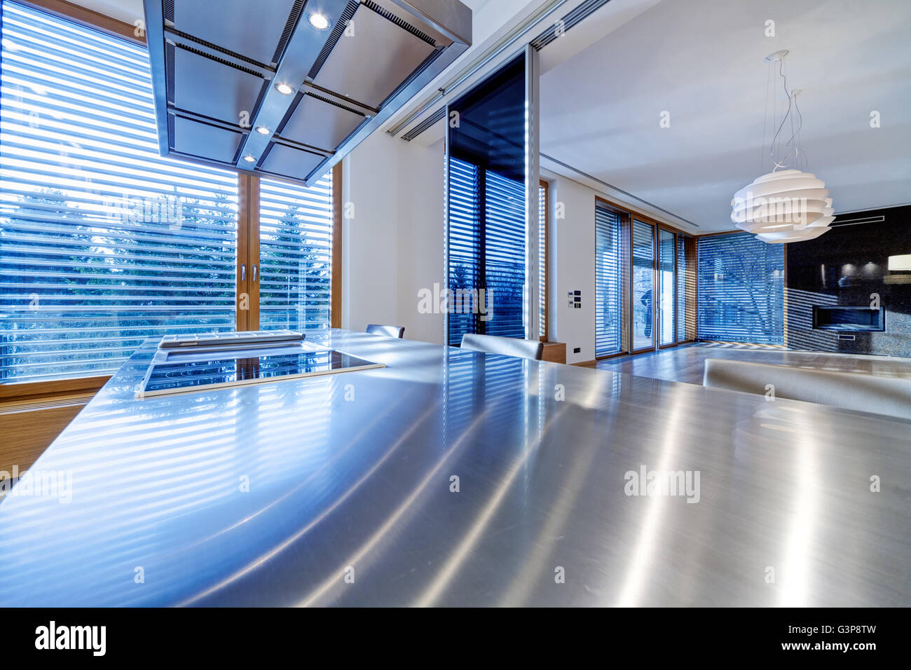 Modern kitchen interior with stainless steel sink and appliances Stock ...
