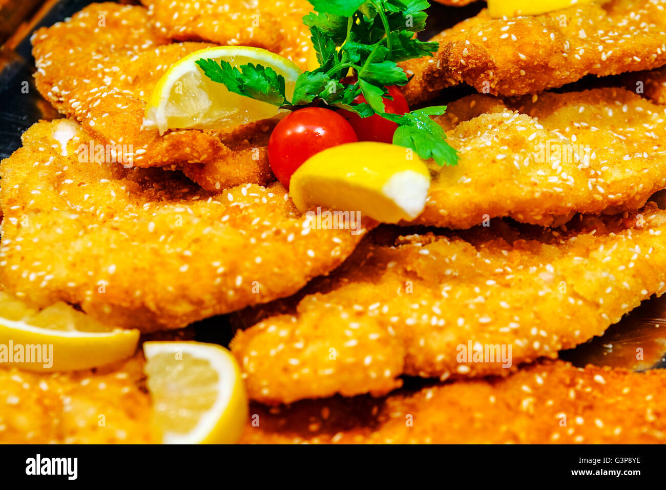 Self service restaurant with fish dish Stock Photo - Alamy