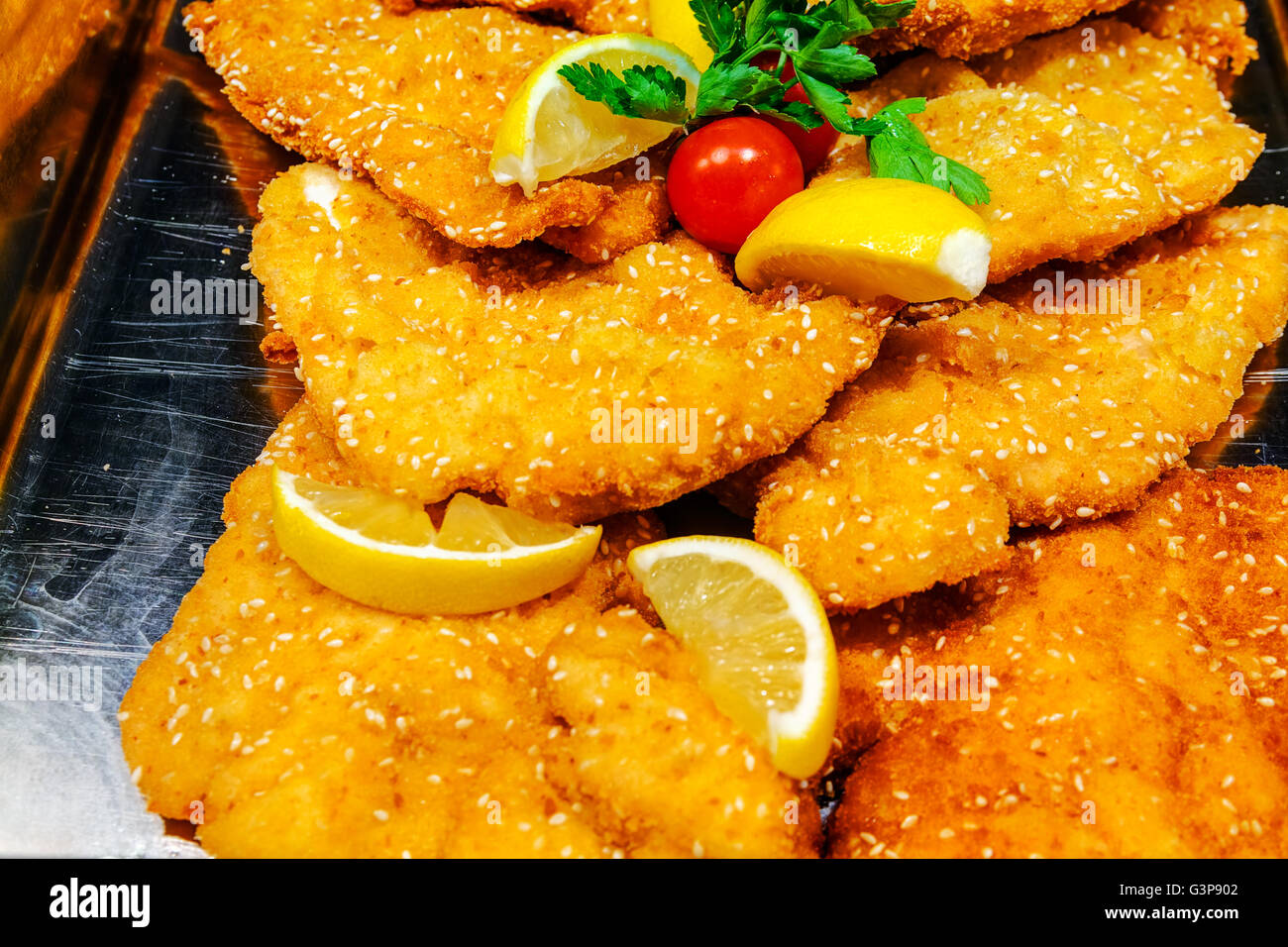 Self service restaurant with fish dish Stock Photo - Alamy
