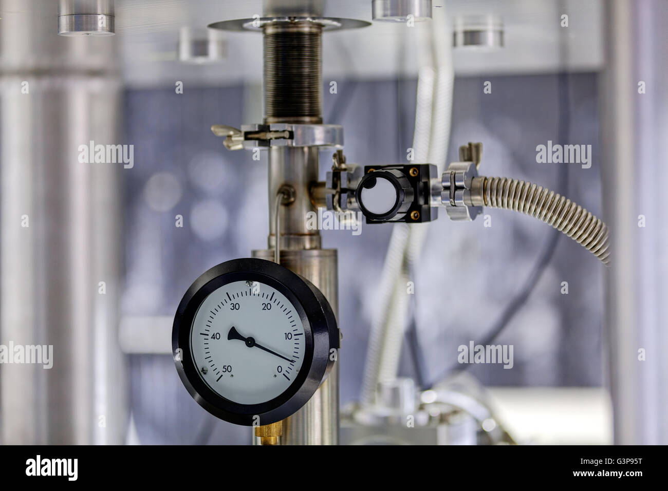 Detail of stainless steel machinery in physics laboratory Stock Photo ...