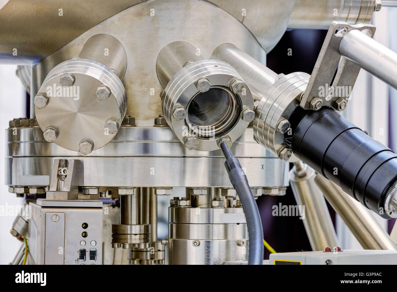 Detail of stainless steel machinery in physics laboratory Stock Photo ...