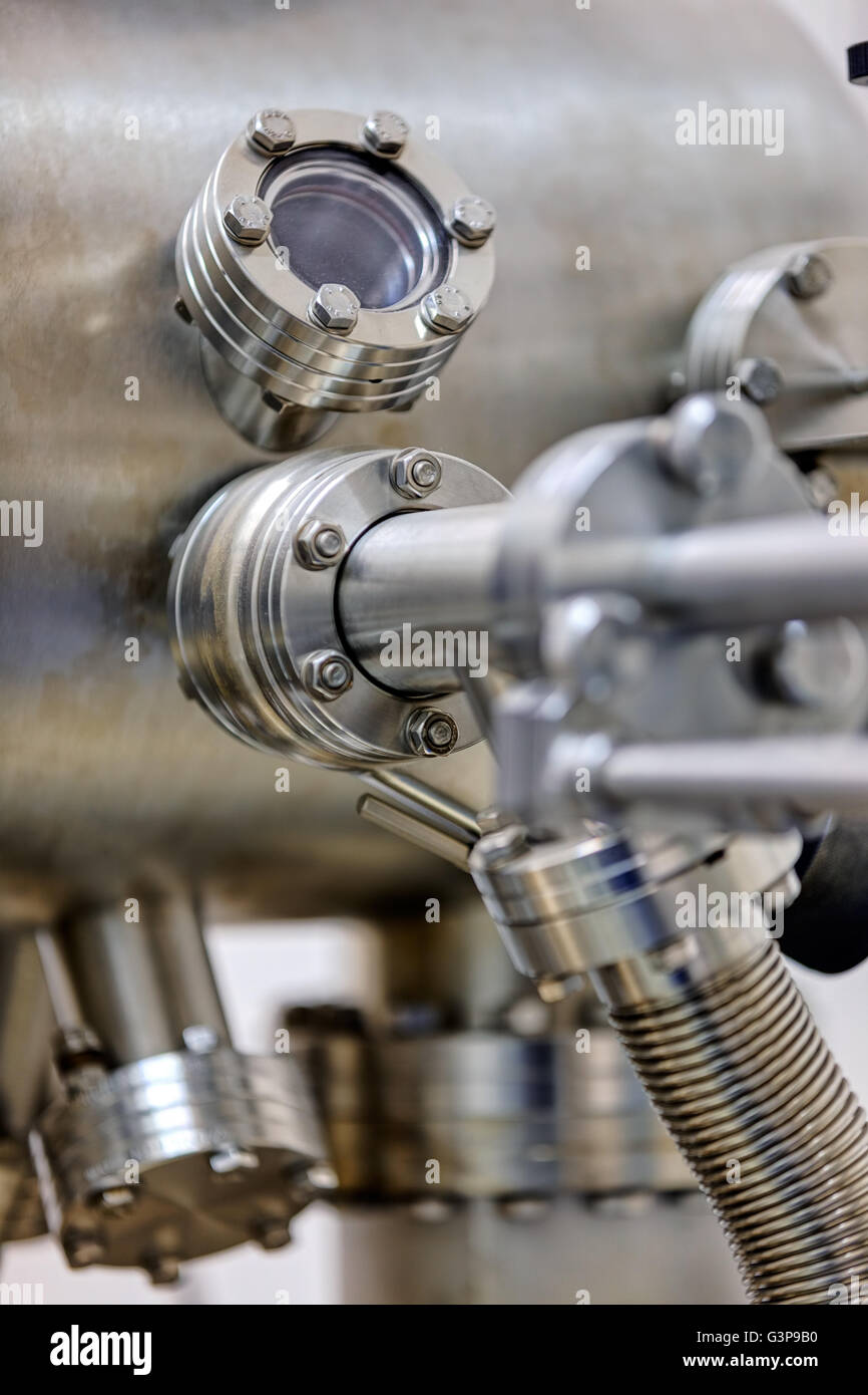 Detail of stainless steel machinery in physics laboratory Stock Photo ...
