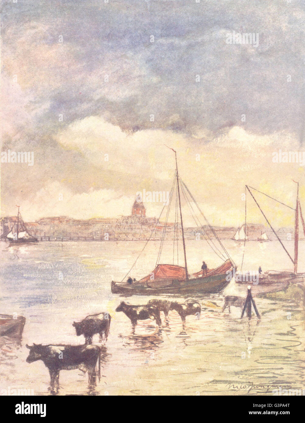 NETHERLANDS: Overijssel: The River Ysel, antique print 1904 Stock Photo ...