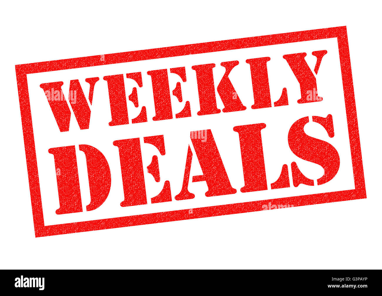 WEEKLY DEALS red Rubber Stamp over a white background Stock Photo - Alamy
