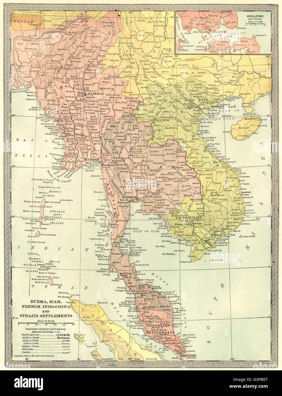 INDOCHINA. Siam Singapore Straits Settlements Burma Annam Tong King ...