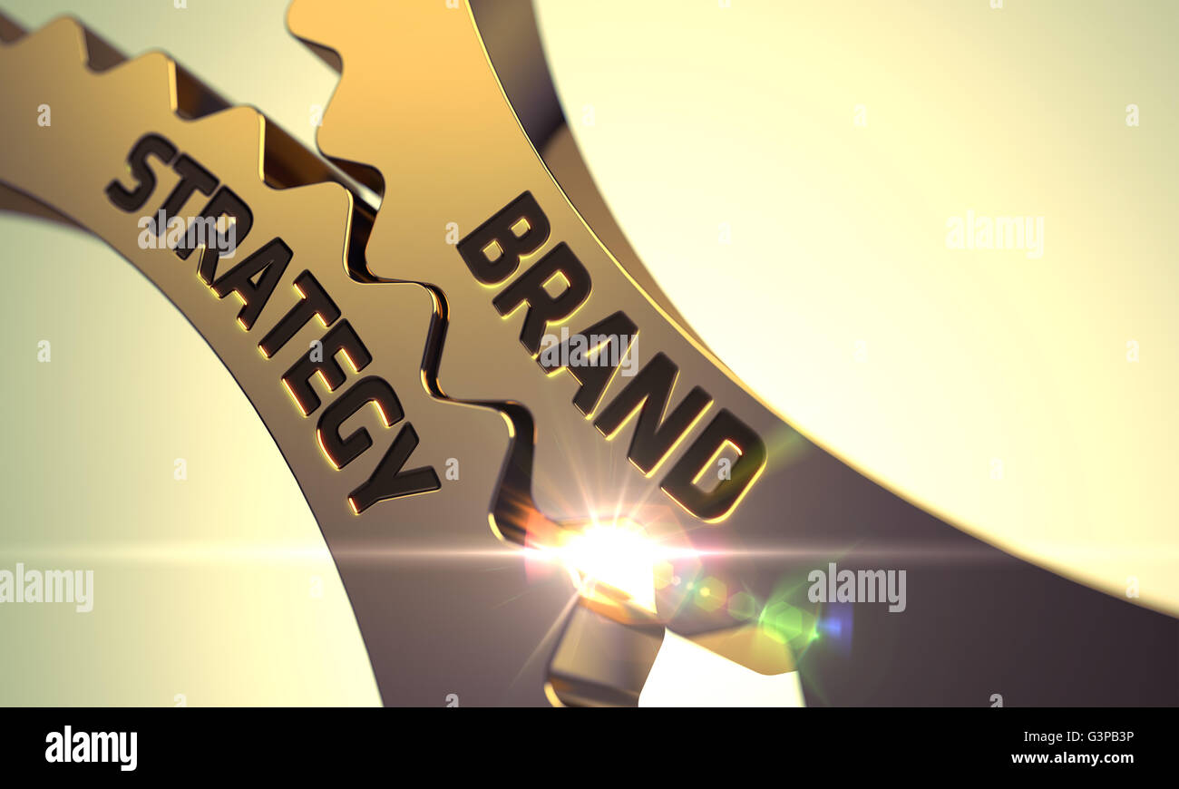 Brand Strategy on Golden Metallic Cog Gears Stock Photo - Alamy