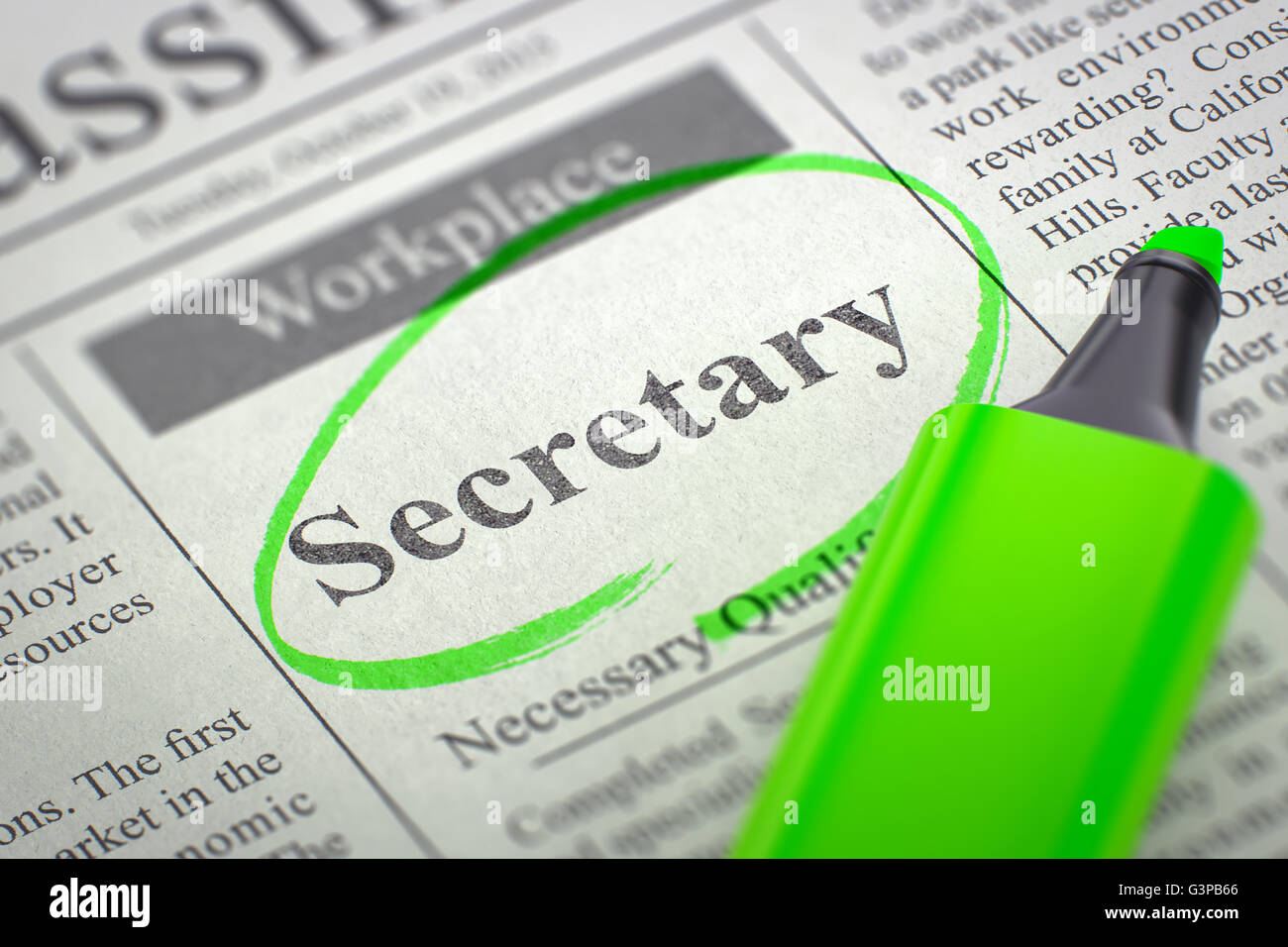 Job Opening Secretary Stock Photo - Alamy