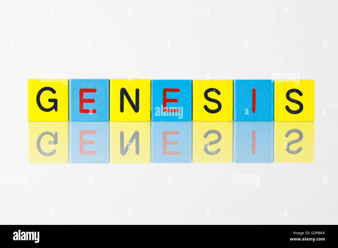 Genesis - an inscription from children's wooden blocks Stock Photo - Alamy