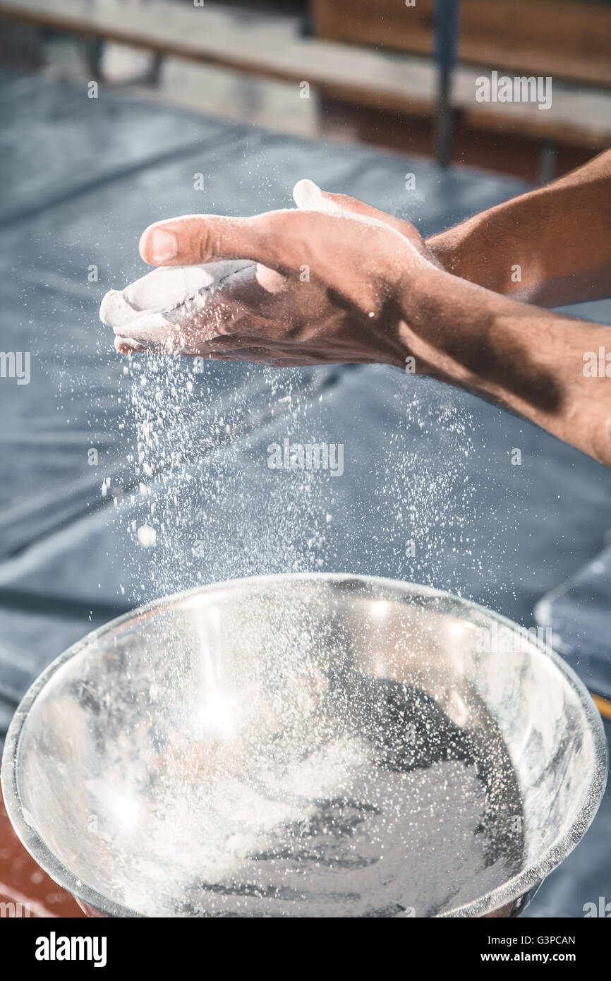 The sportsman before difficult exercise, sports gymnastics Stock Photo ...