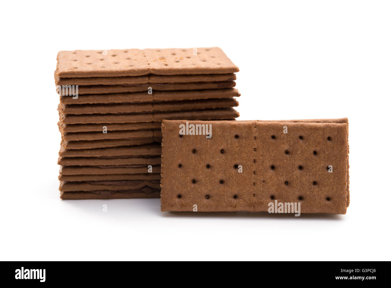 Sandwich biscuits with chocolate filling on a white background Stock ...