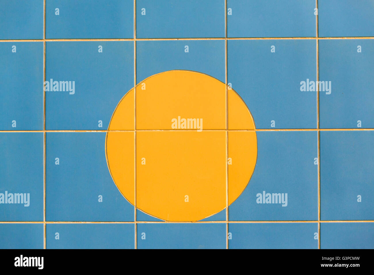 Decor tiles wall design sun blue landscape background Stock Photo - Alamy