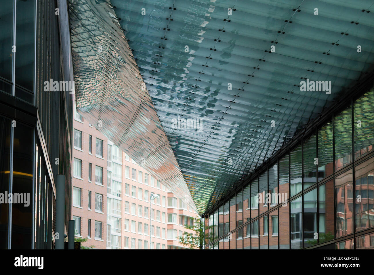 Abstract architecture of covered pedestrian path with buildings ...