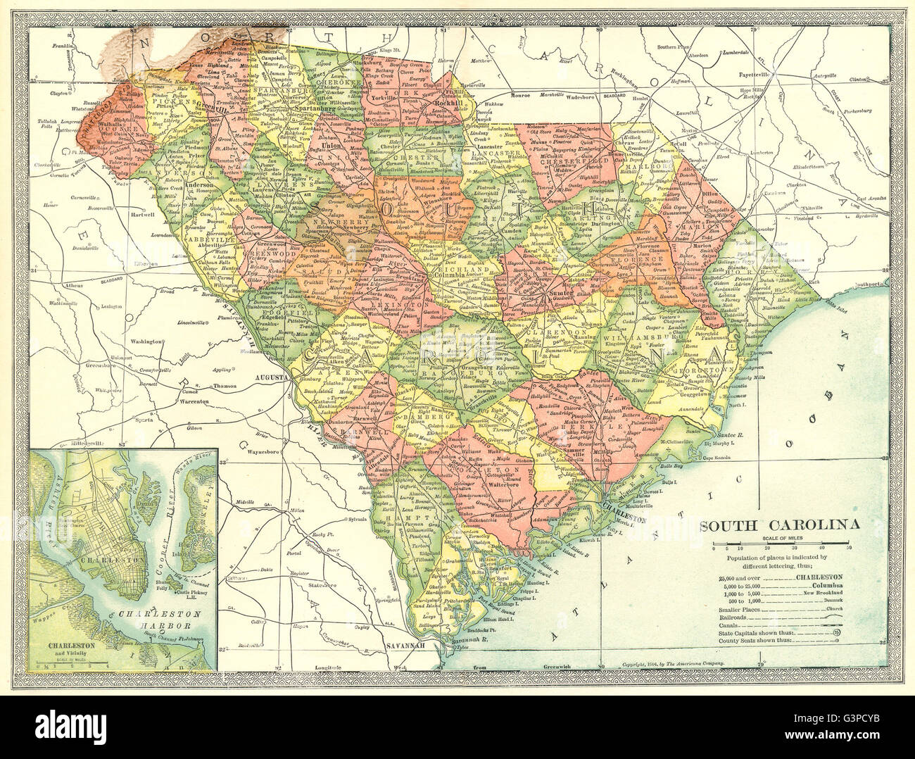 SOUTH CAROLINA state map. Counties. Charleston harbour & environs, 1907 ...