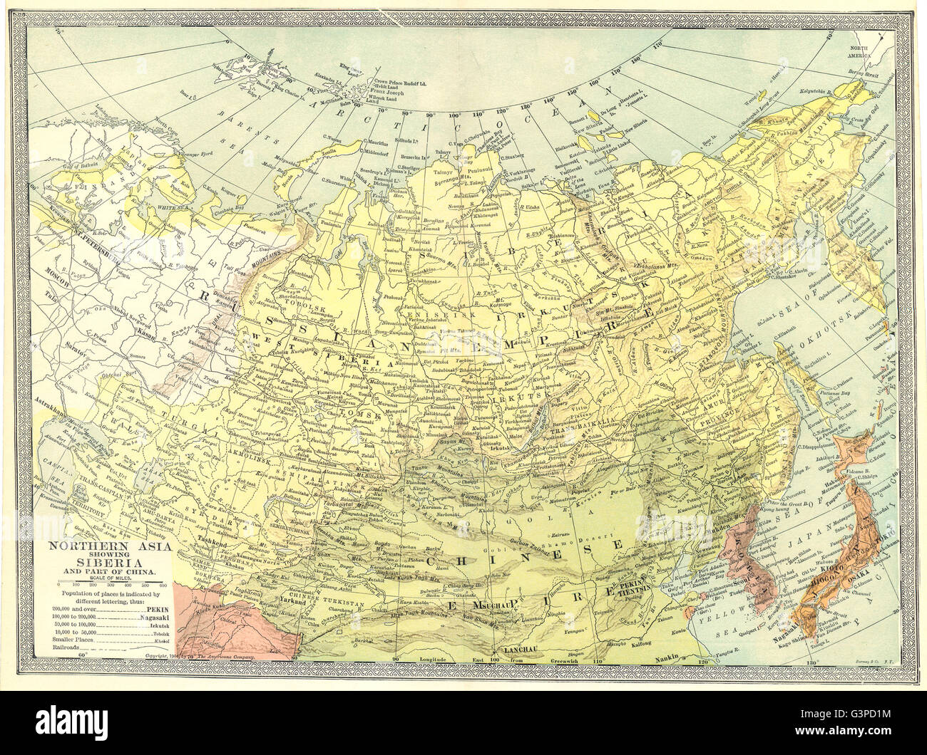 NORTHERN ASIA. Siberia and part of China. Russia in Asia, 1907 antique ...