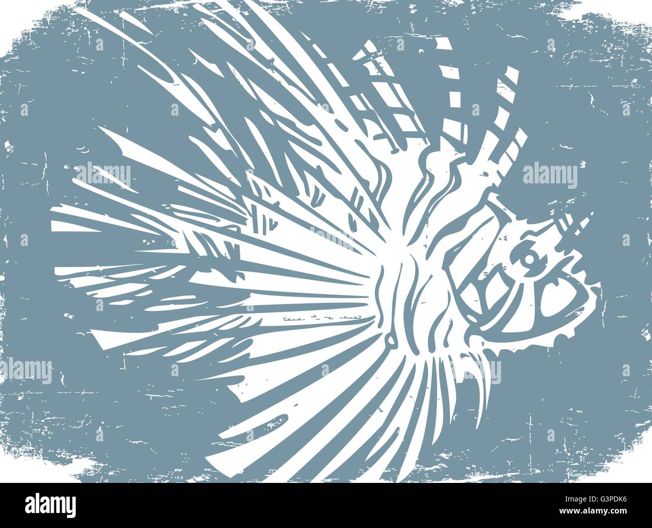 Woodcut style image of a tropical lionfish in print style Stock Vector ...