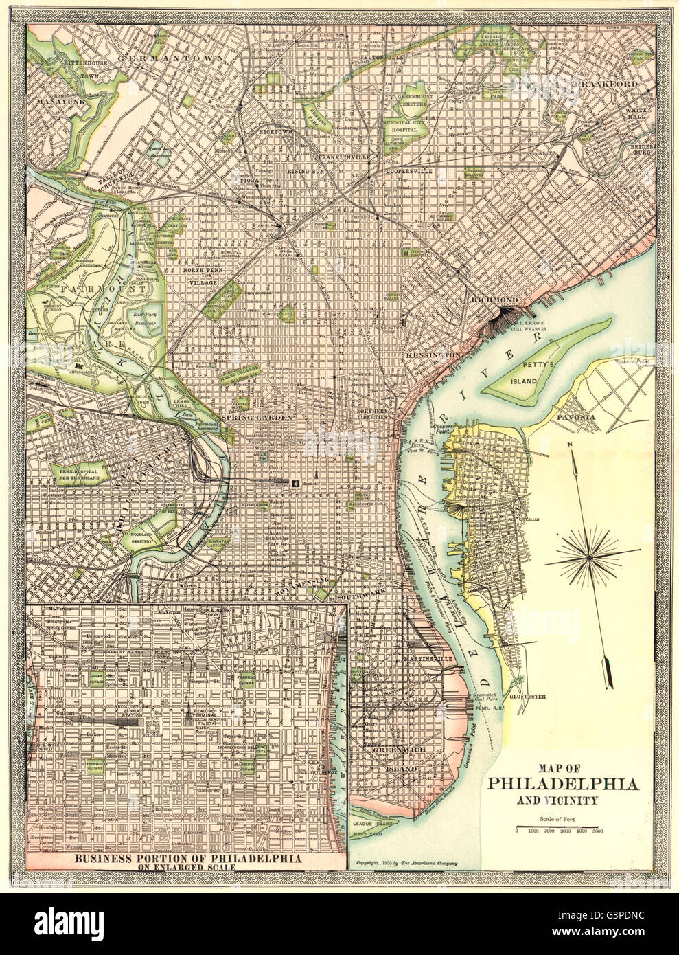 Map of pennsylvania with inset map of philadelphia hi-res stock ...