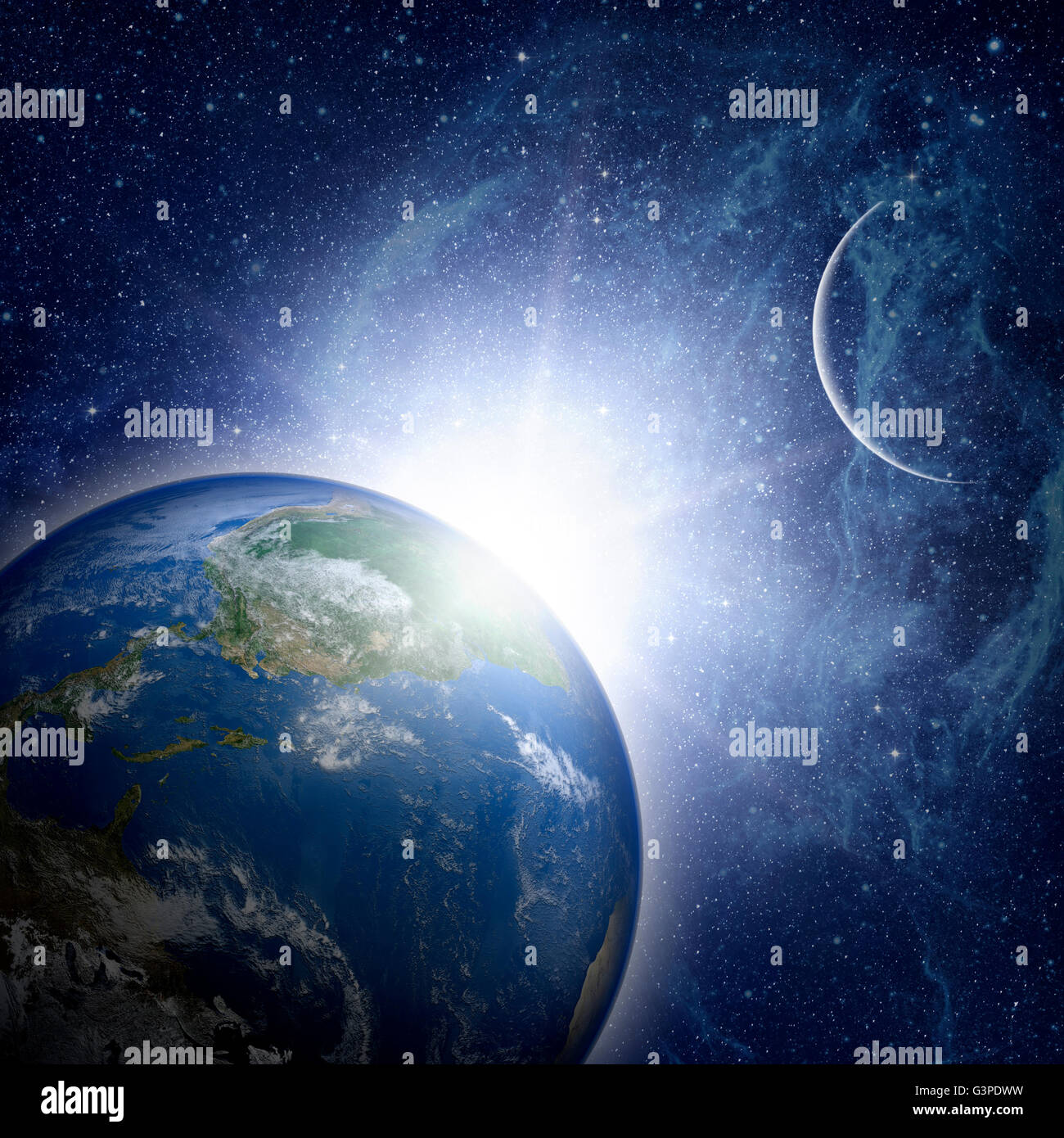 Earth planet with sunrise in space. Elements Of This Image Furnished By ...