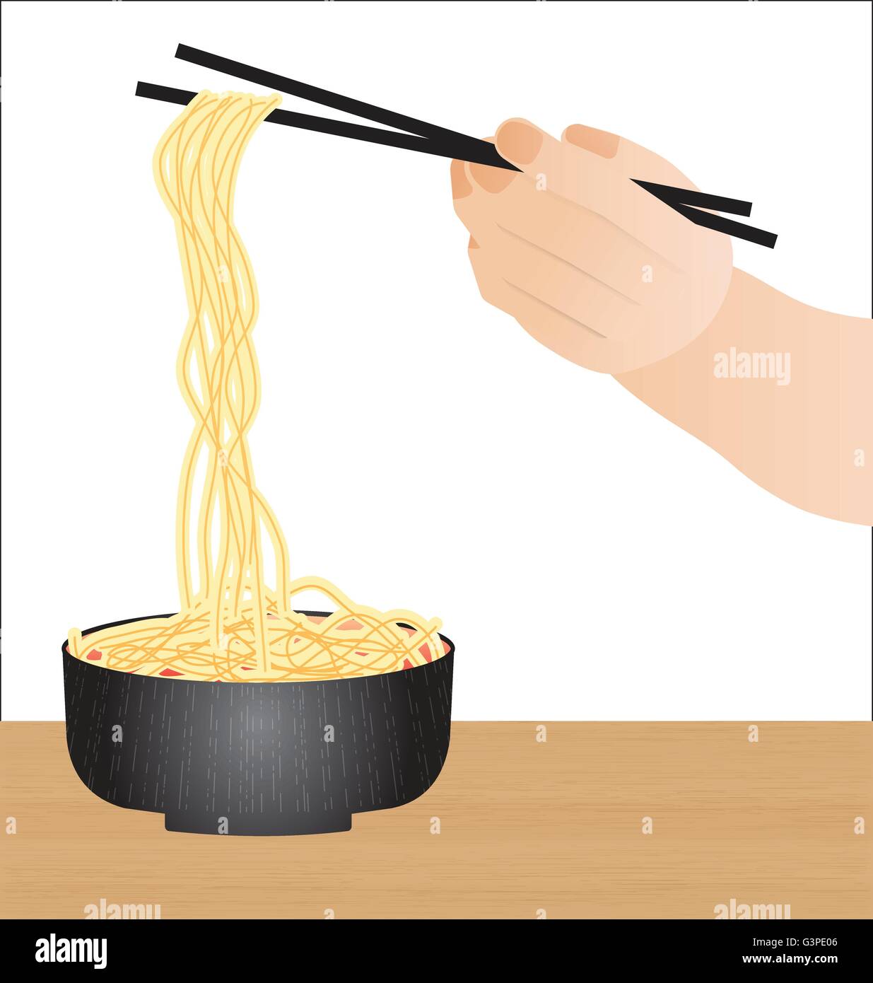 Hand holding chopsticks, eating noodles isolated on white background ...