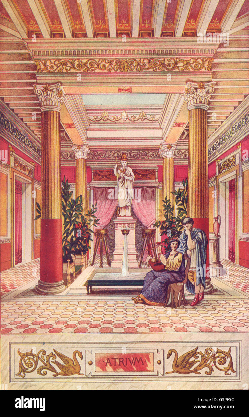 ITALY: Atrium, or court of a house, in Pompeii, antique print 1907 ...