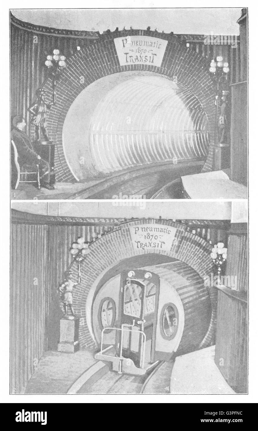 NEW YORK: 1st Broadway Tunnel, 1869; Alfred Beach; Car air pressure ...