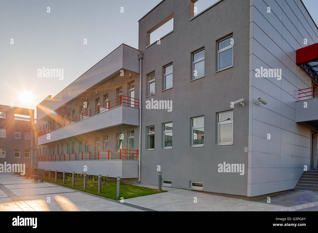 Perspective view of modern and contemporary building in exterior Stock ...