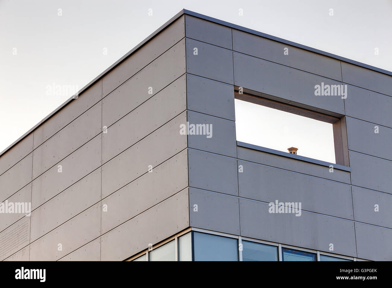 Details of gray facade made of aluminum panels on industrial building ...