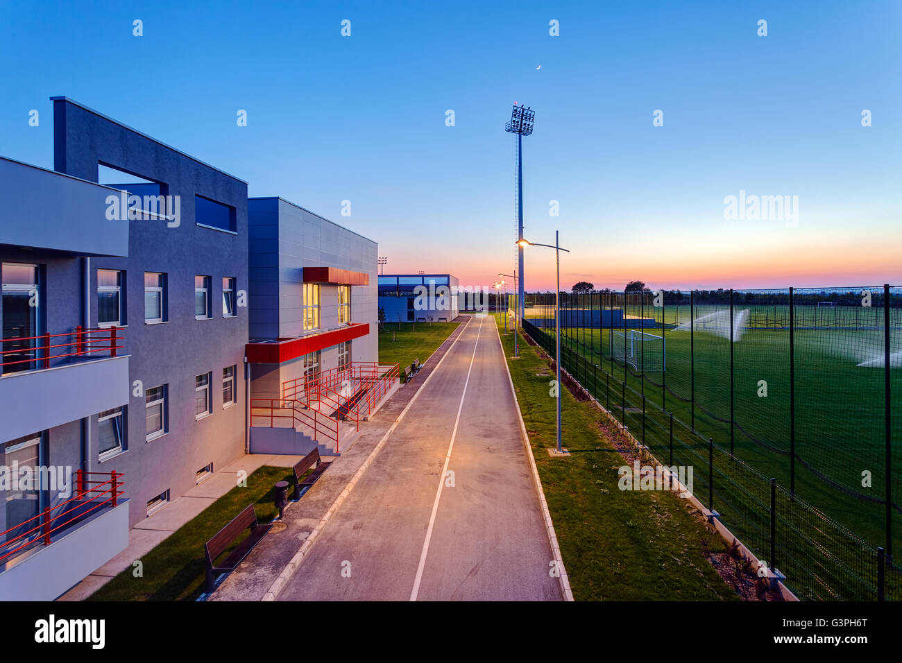 Perspective view of modern and contemporary complex buildings in ...