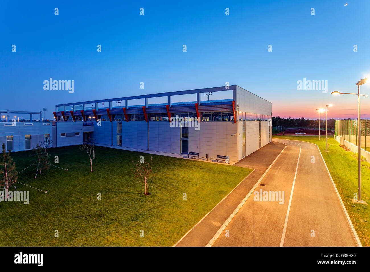 Perspective view of modern and contemporary complex building in ...