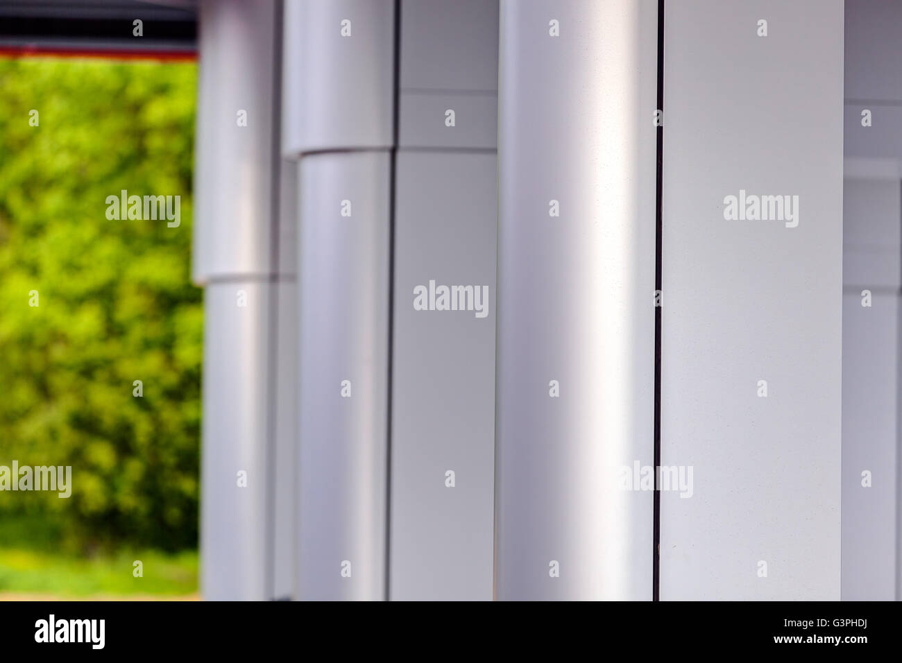 Detail of modern and contemporary building in exterior; note shallow ...