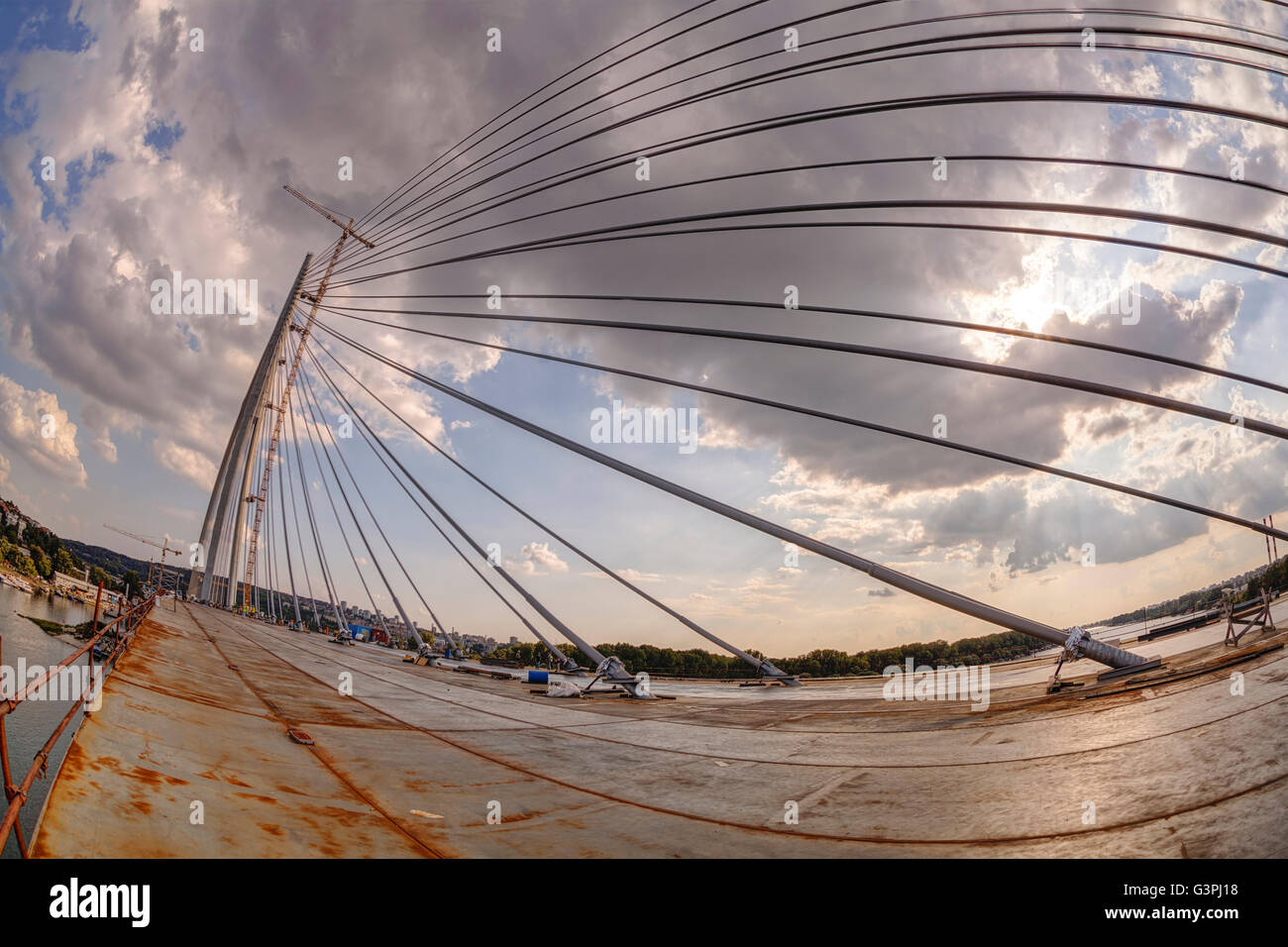 Architecture of Ada Bridge on river Sava, day time Stock Photo - Alamy
