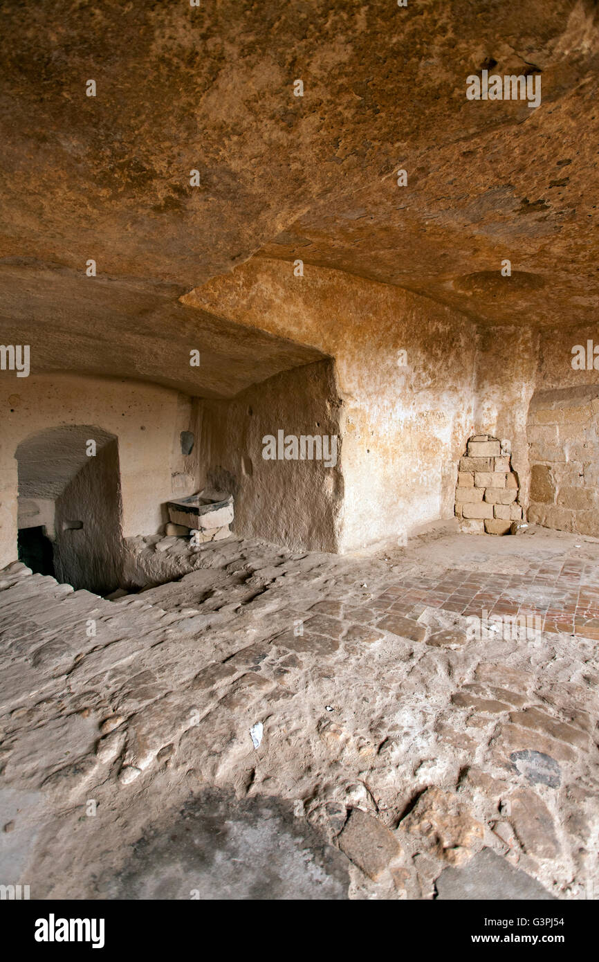 Inside an abandoned house in cave dwellings of Sassi di Matera in Sasso ...